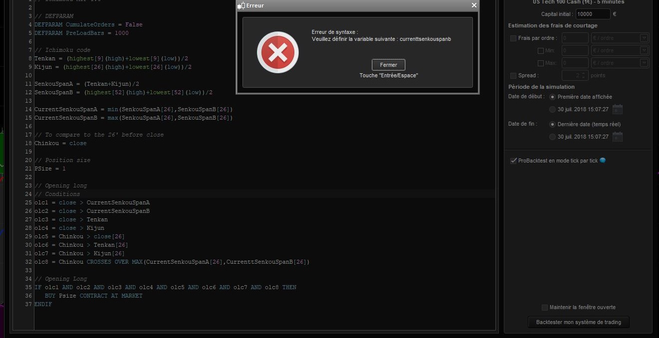 Erreur "veuillez définir la variable" : Forum Support ProOrder - ProRealTime